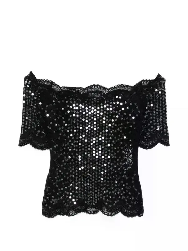 Rabanne Sequin Lace Top - Black