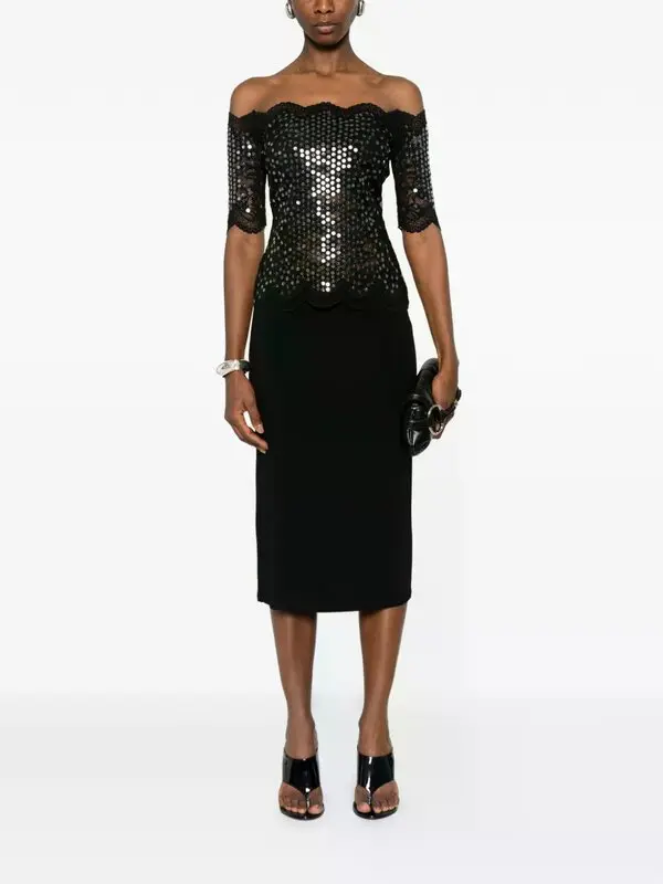 Rabanne Sequin Lace Top - Black