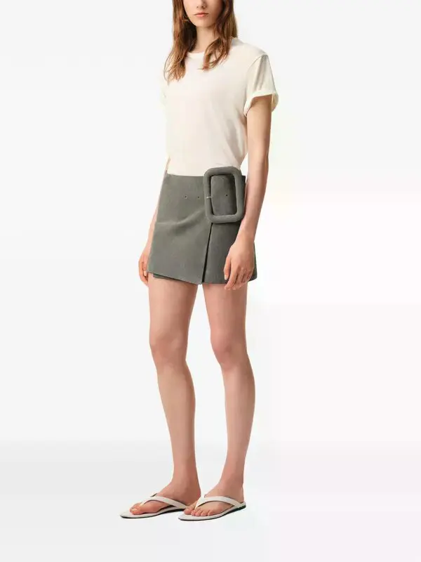 Ami Goat Suede Leather Belted Mini Skirt With Maxi Buckle - Grey