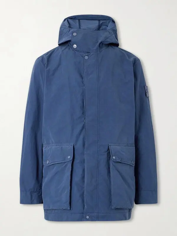 Stone Island Logo-appliquéd Garment-dyed Canvas Hooded Parka