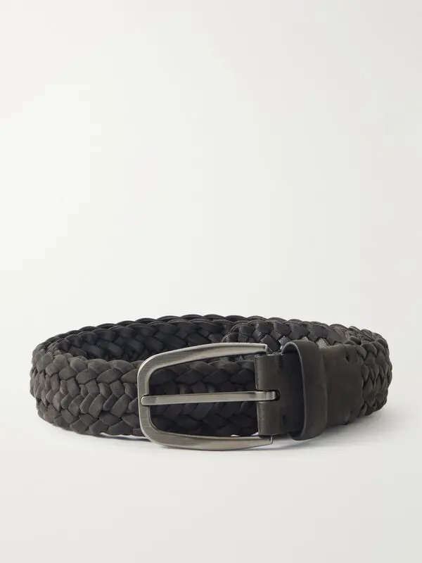 Zegna 3.2cm Woven Nubuck Belt - Brown
