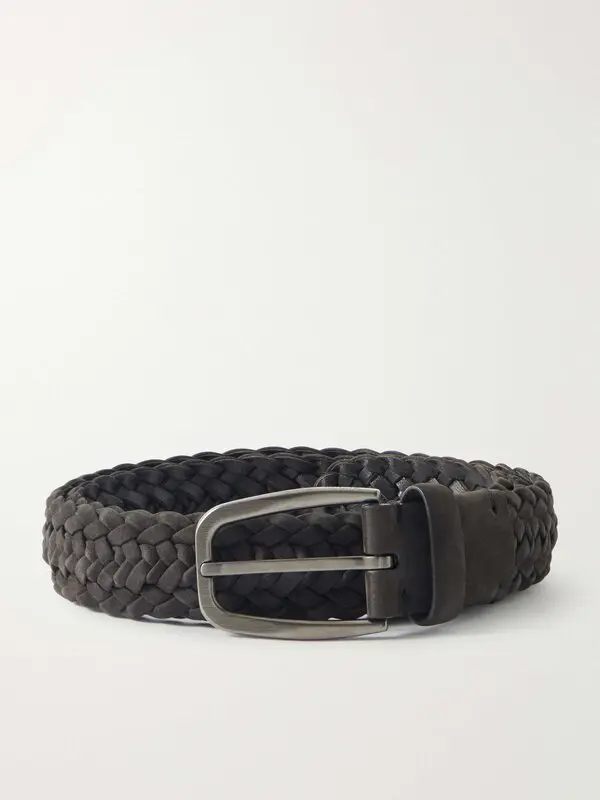 Zegna 3.2cm Woven Nubuck Belt - Dark Brown