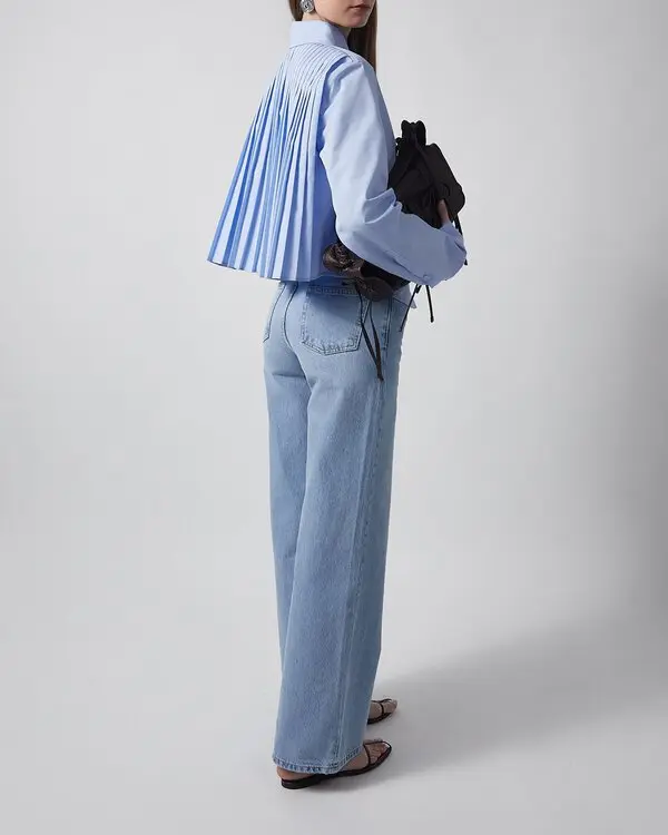 Sportmax Cropped Cotton Shirt With Pleated Back - Light Blue