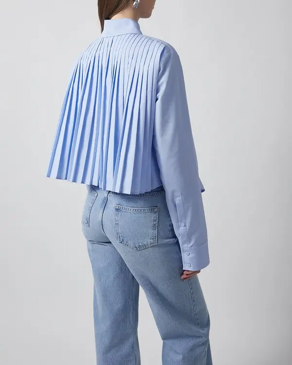 Sportmax Cropped Cotton Shirt With Pleated Back - Light Blue