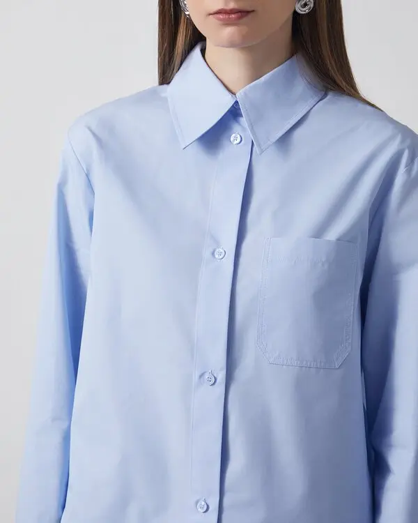Sportmax Cropped Cotton Shirt With Pleated Back - Light Blue