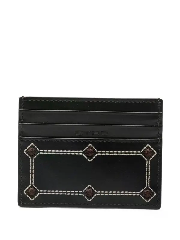 Etro Embroidered Leather Cardholder - Black