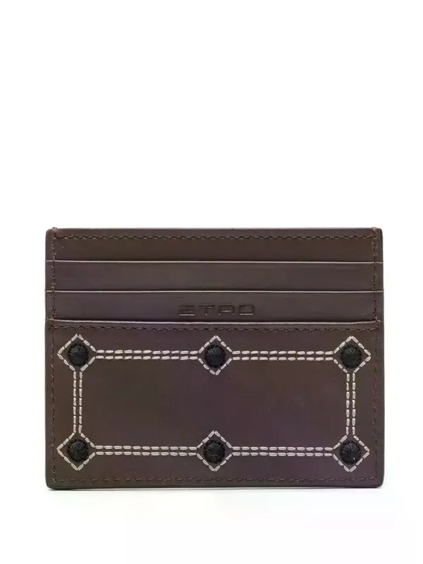 Etro Embroidered Leather Cardholder - Brown
