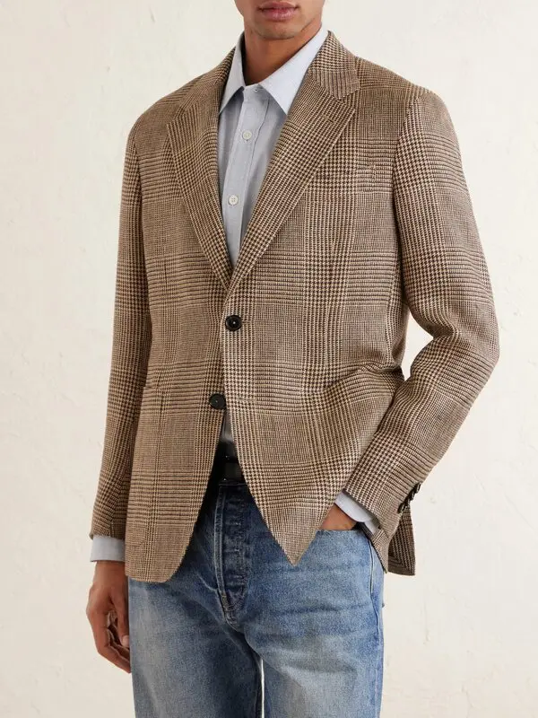Zegna Houndstooth Linen, Silk And Wool-blend Blazer