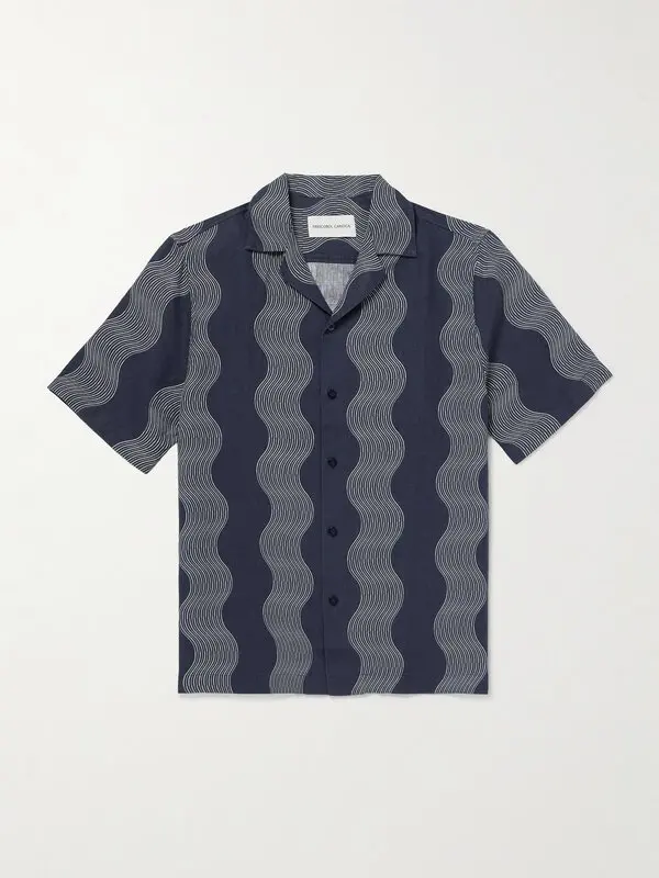 Frescobol Carioca Roberto Camp-collar Striped Linen Shirt - Blue