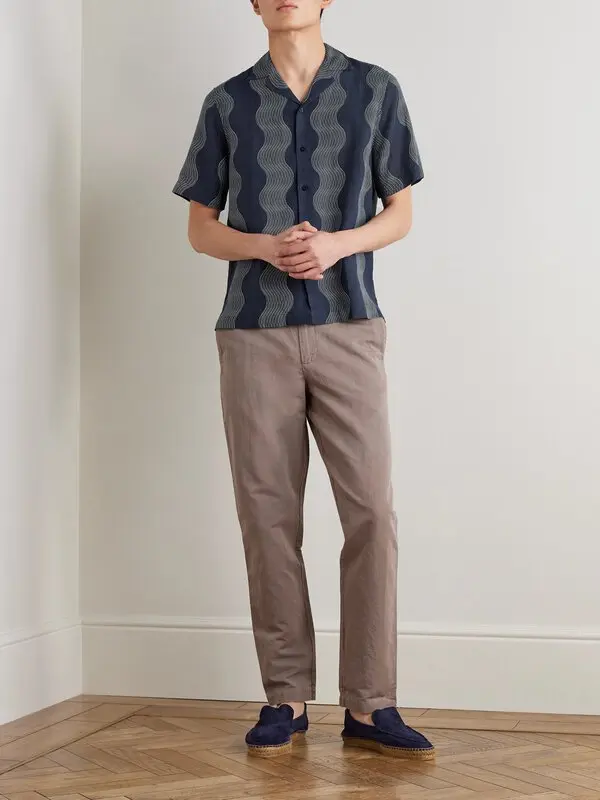 Frescobol Carioca Roberto Camp-collar Striped Linen Shirt - Blue