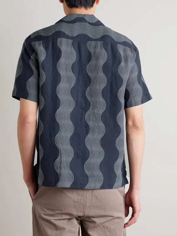 Frescobol Carioca Roberto Camp-collar Striped Linen Shirt - Blue