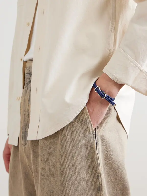 Bottega Veneta Braided Leather And Sterling Silver Bracelet