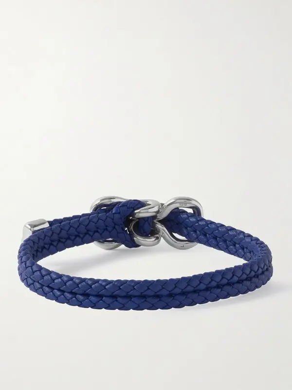 Bottega Veneta Braided Leather And Sterling Silver Bracelet