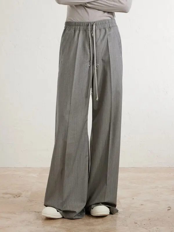 Rick Owens Wide-leg Wool Drawstring Trousers - Gray
