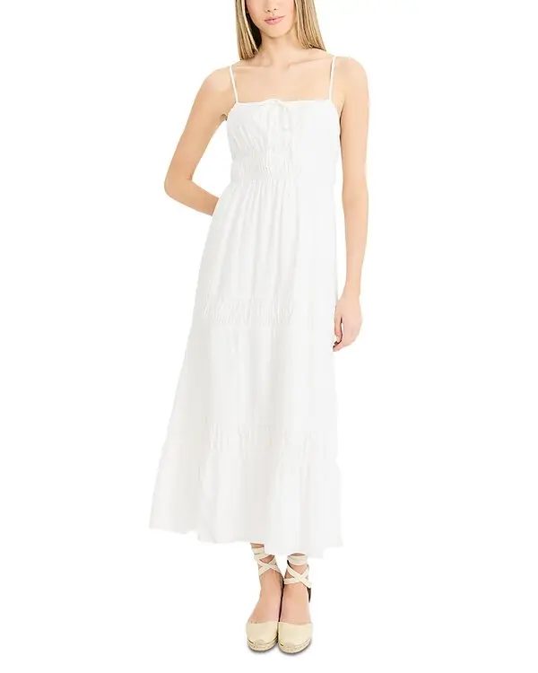 THE GOOD JOURNEY Sleeveless Tiered Midi Dress With Front Tie - Cloud Dancer White