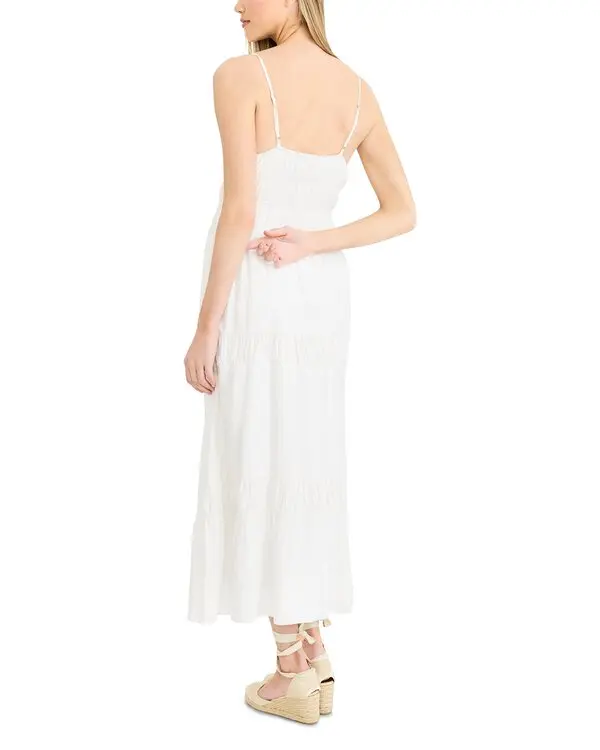 THE GOOD JOURNEY Sleeveless Tiered Midi Dress With Front Tie