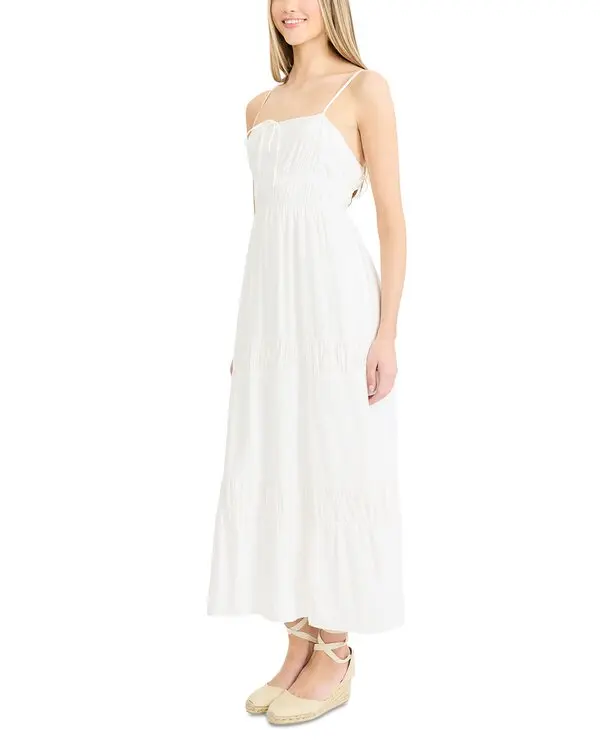 THE GOOD JOURNEY Sleeveless Tiered Midi Dress With Front Tie