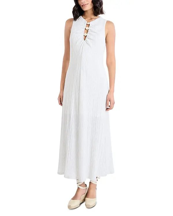 THE GOOD JOURNEY Sleeveless Midi Dress With Front Cutout - Ivory/ Grey