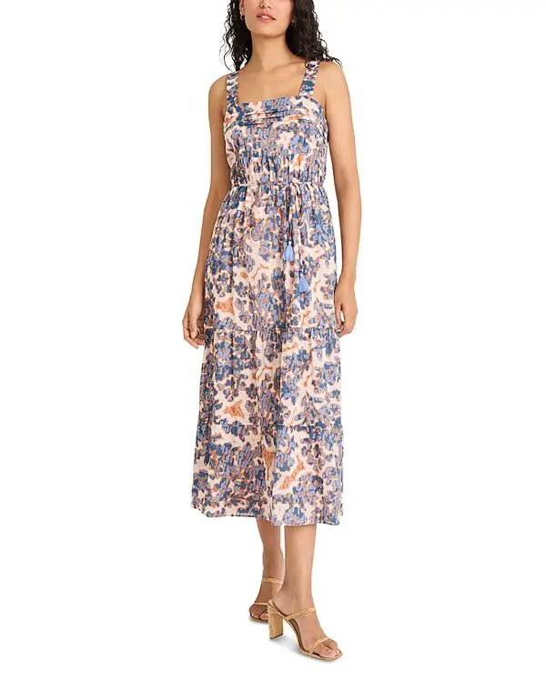 THE GOOD JOURNEY Printed Sleeveless Tank Midi Dress - Navy/ Mocha