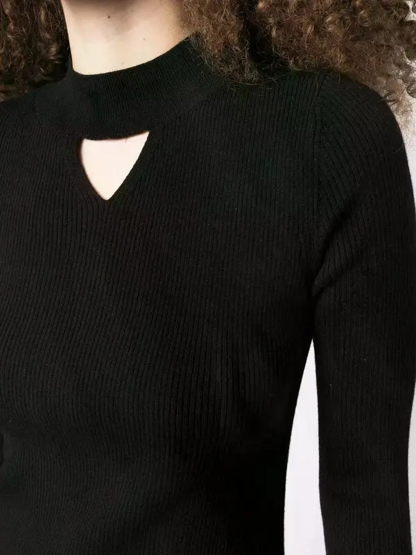 J KOO Ribbed-knit Cut-out Sweater