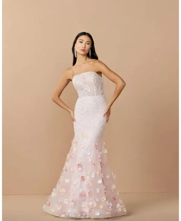 Mac Duggal Strapless Embroidered Mermaid Gown With 3d Floral Appliqués
