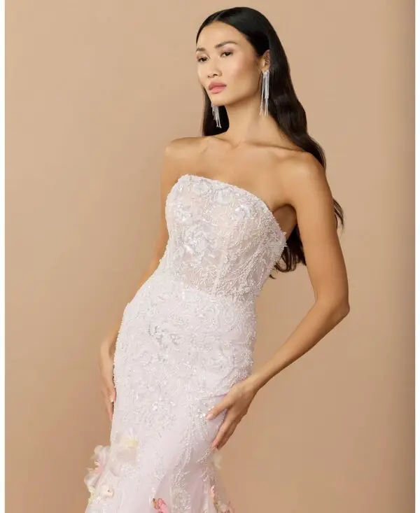 Mac Duggal Strapless Embroidered Mermaid Gown With 3d Floral Appliqués
