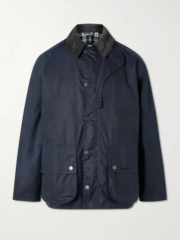 Barbour Beaufort Spectator Corduroy-trimmed Waxed-cotton Ripstop Jacket - Blue