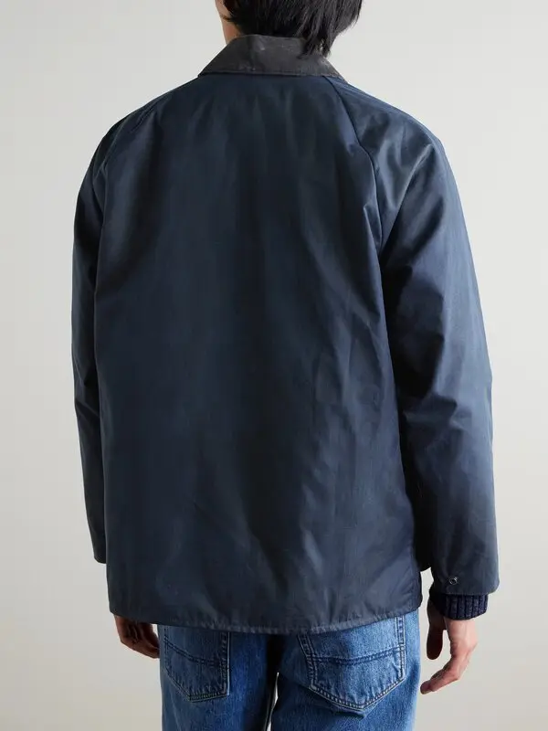 Barbour Beaufort Spectator Corduroy-trimmed Waxed-cotton Ripstop Jacket - Blue