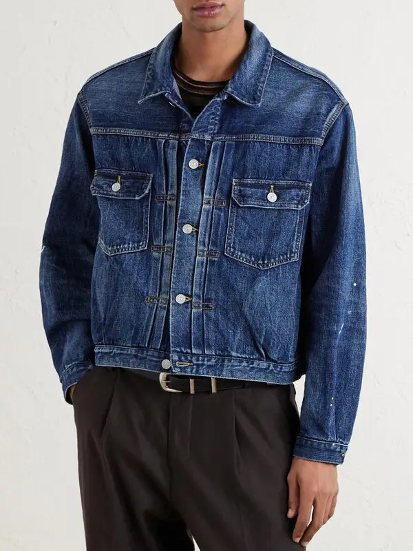 Visvim Social Sculpture 101 X Dmgd-1010 Cropped Distressed Selvedge Denim Jacket - Blue