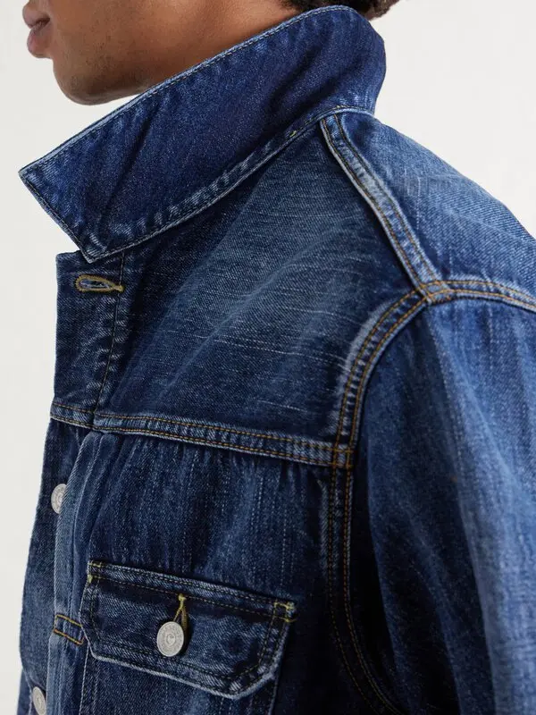 Visvim Social Sculpture 101 X Dmgd-1010 Cropped Distressed Selvedge Denim Jacket - Blue