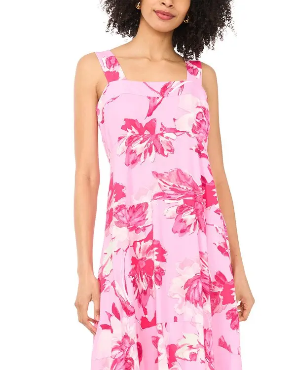 Vince Camuto Square Neck Tiered Maxi Dress - Raspberry Sorbet
