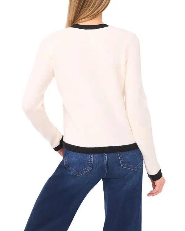 CECE DUPRAZ Flower Button V-neck Cardigan Sweater