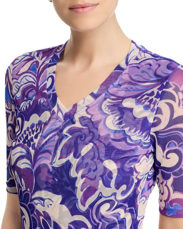 Johnny Was V-neck Elbow Sleeve Mesh Top