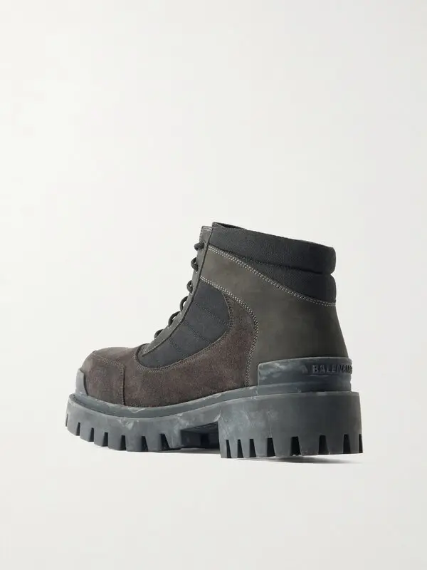 Balenciaga Nubuck-trimmed Suede Lace-up Boots - Brown