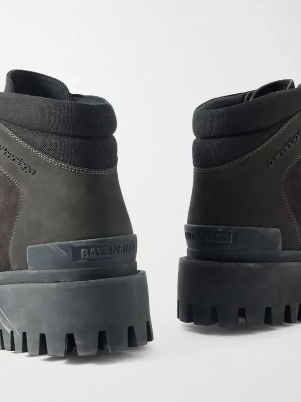 Balenciaga Nubuck-trimmed Suede Lace-up Boots - Brown