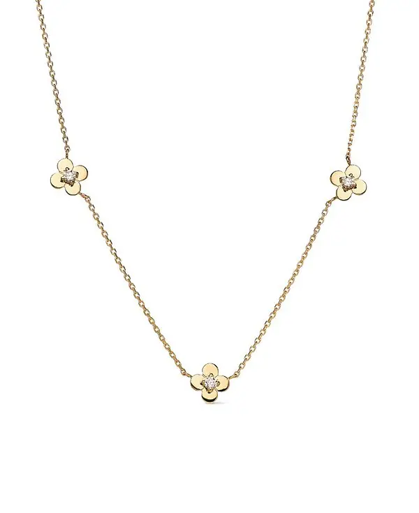 ANA LUISA Solid Gold Flower Station Necklace - Gold/diamond