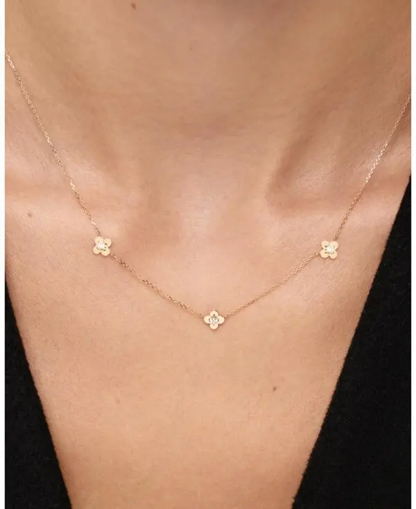 ANA LUISA Solid Gold Flower Station Necklace - Gold/diamond