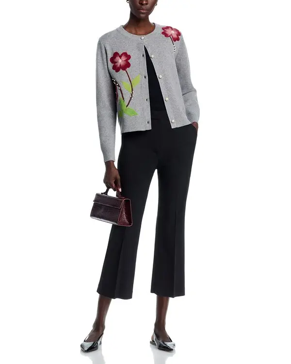 SIONI Double Knits Flower Embroidery Boyfriend Cardigan Sweater