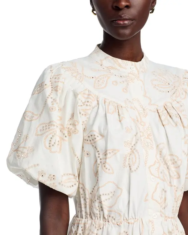 T Tahari Printed Eyelet Midi Dress
