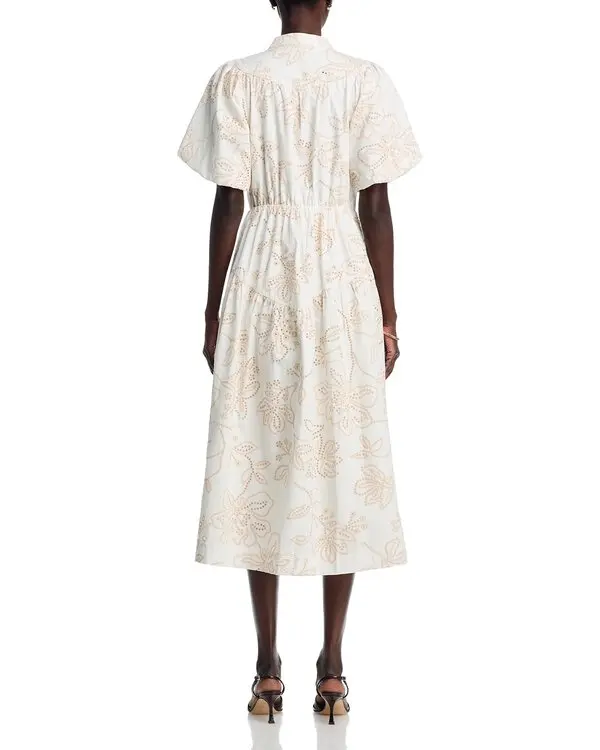 T Tahari Printed Eyelet Midi Dress