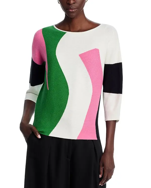 T Tahari Three Quarter Dolman Sleeve Colorblock Pullover