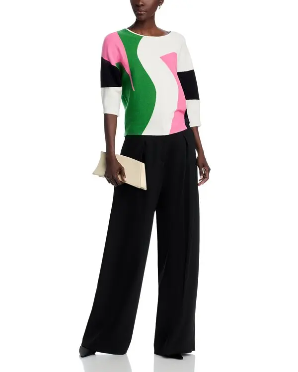 T Tahari Three Quarter Dolman Sleeve Colorblock Pullover