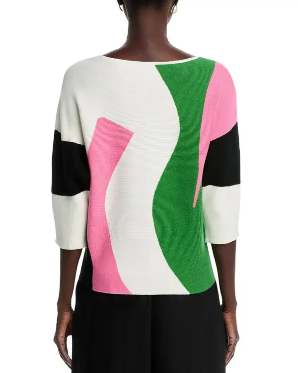 T Tahari Three Quarter Dolman Sleeve Colorblock Pullover