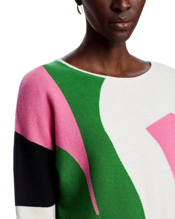T Tahari Three Quarter Dolman Sleeve Colorblock Pullover