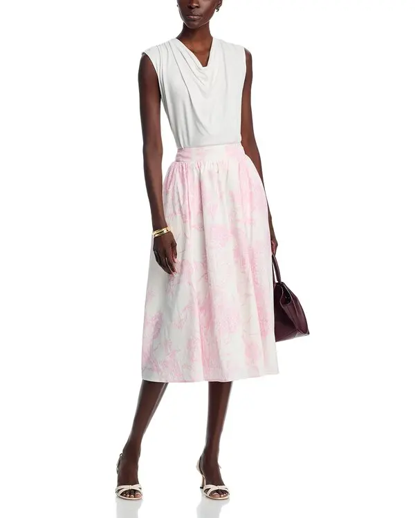 T Tahari Pull On Printed Midi Skirt - Etheral Garden