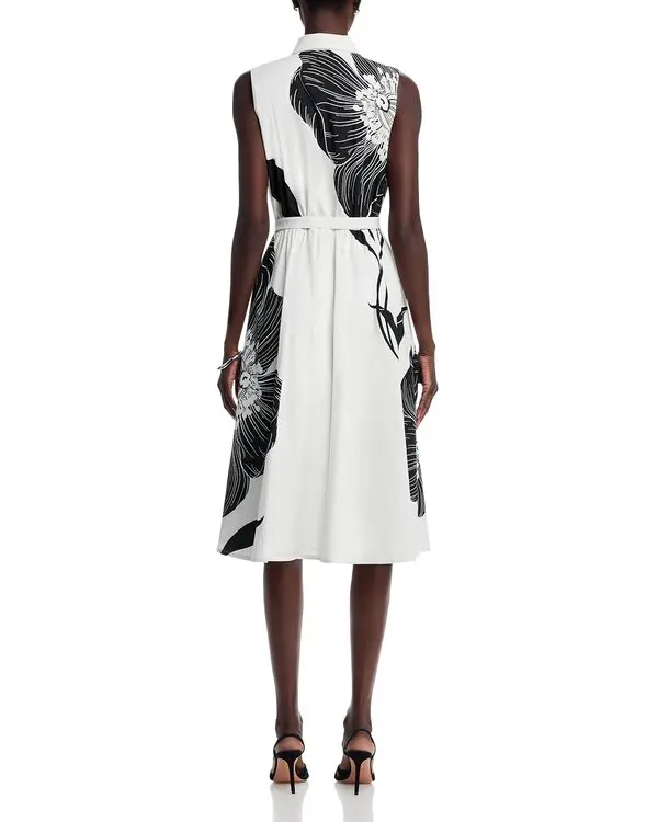 tahari floral fit and flare dress T Tahari Women's Floral Printed Linen-Blend Belted Fit & Flare Midi Dress