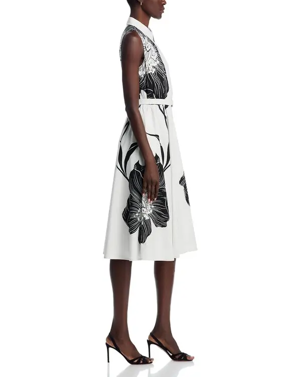 T Tahari Split Neck Fit & Flare Dress