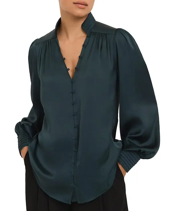 Mint Velvet Satin Long Sleeve Blouse - Green