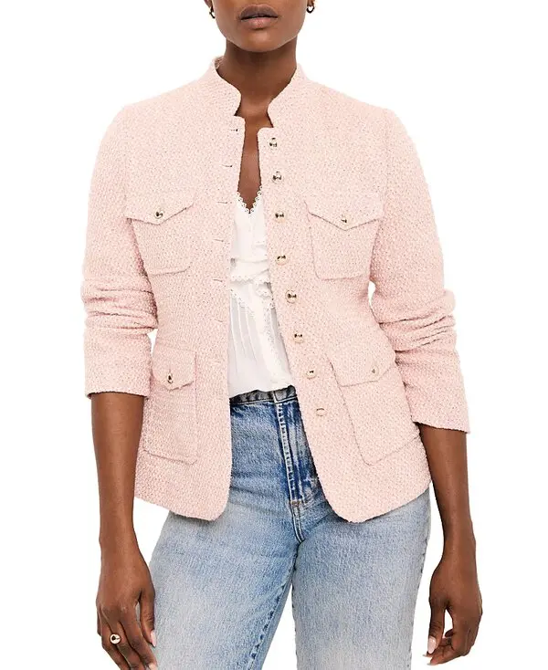 Mint Velvet Cotton Blend Boucle Jacket - Light Pink