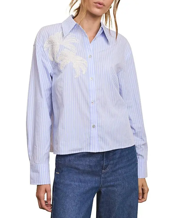 Mint Velvet Stripe Embroidered Shirt - Blue
